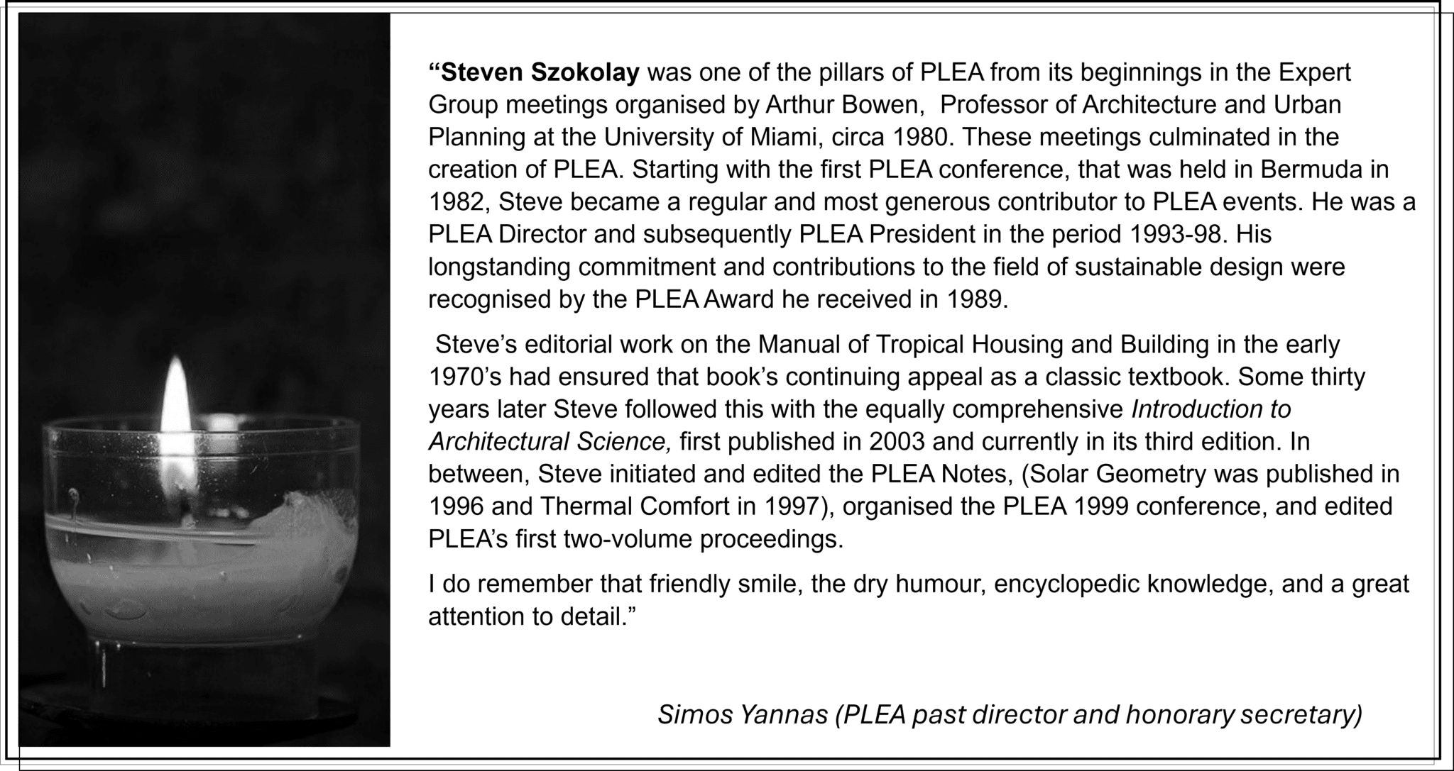 Obituary Steven Szokolay – A Pillar of PLEA (1927-2024) | PLEA
